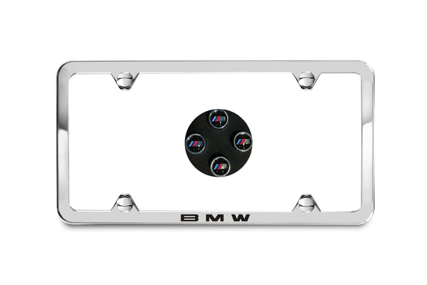 BMW Laser Slimline License Plate Frame with M Logo Valve Stem Caps - P